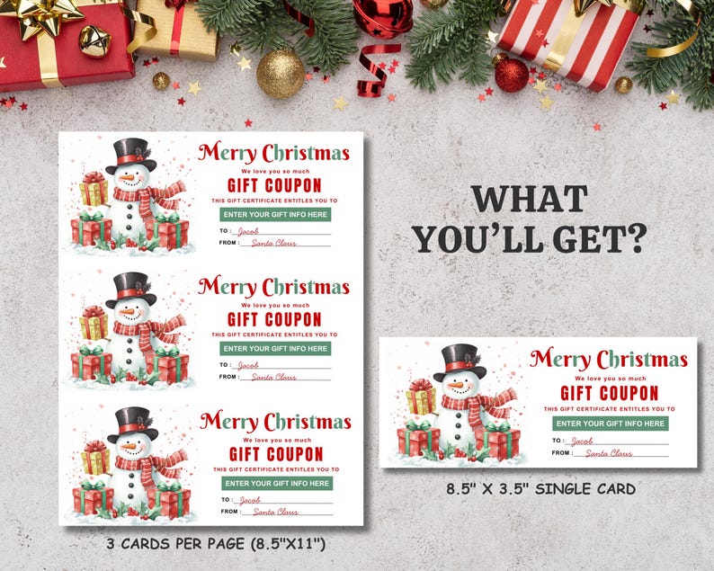 Editable Christmas Gift Certificate Template | Printable Holiday Gift ...