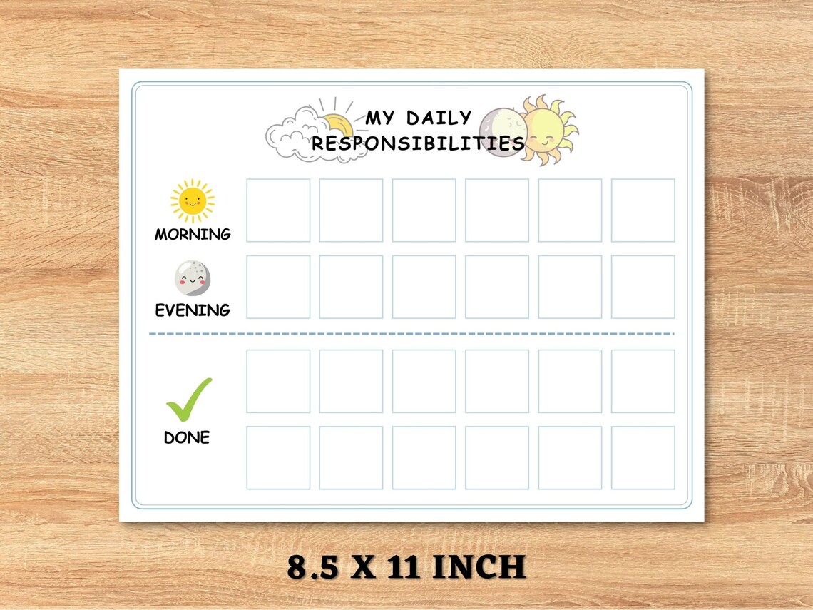 Kids Daily Responsibilities Chart, Printable Daily Routine, Chore Chart, Morning/evening ...