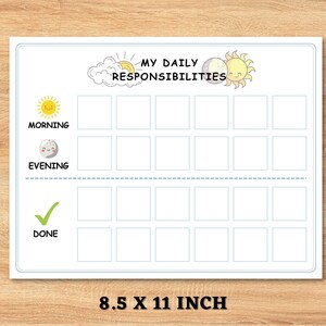 Kids Daily Responsibilities Chart, Printable Daily Routine, Chore Chart ...