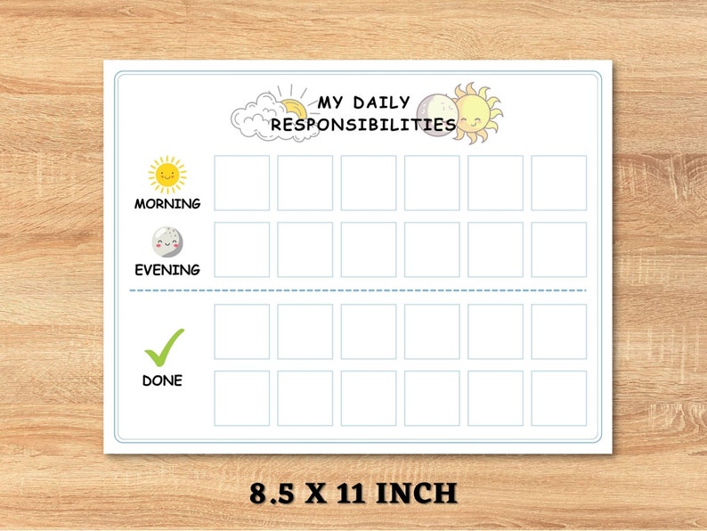 Kids Daily Responsibilities Chart, Printable Daily Routine, Chore Chart ...