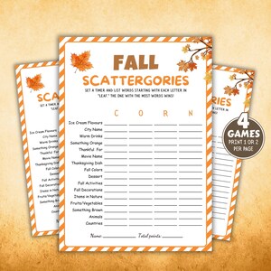 Fall Scattergories Game Bundle, Thanksgiving Party Activity (printable ...