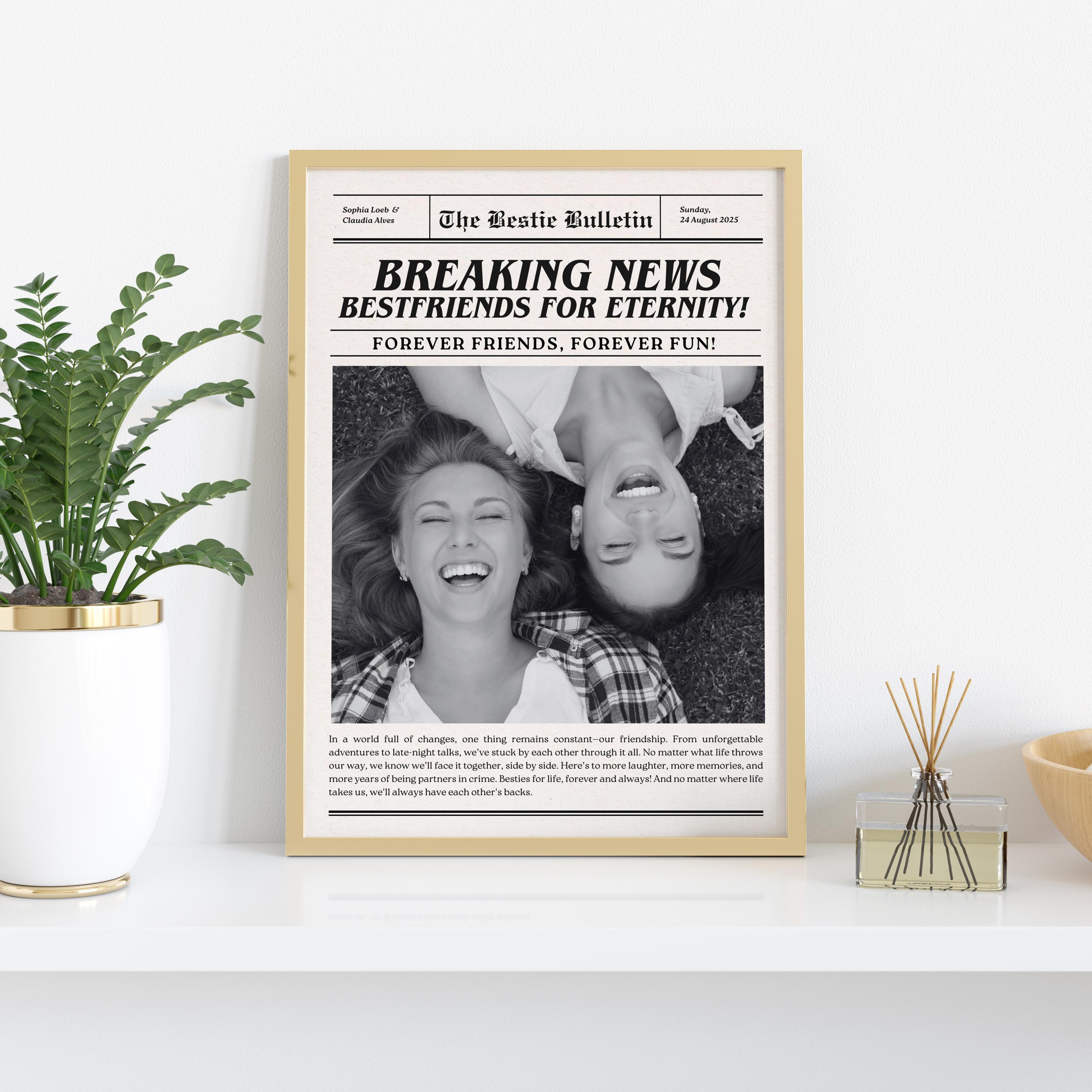 Editable Best Friends Print | Retro Newspaper Style Bestie Birthday ...