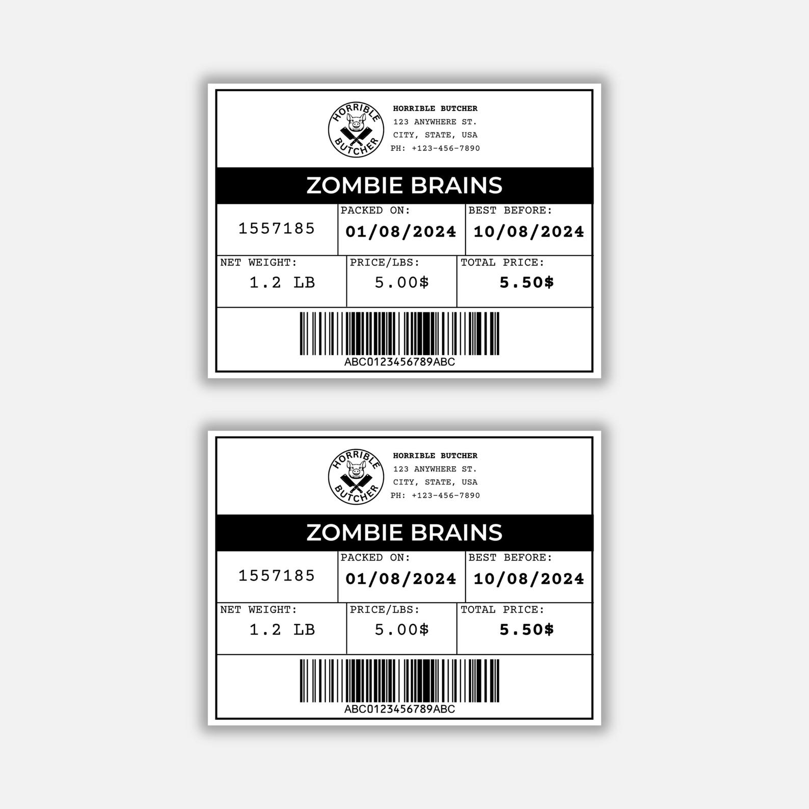 Funny Fake Meat Label Template: Printable Halloween Butcher Prop ...