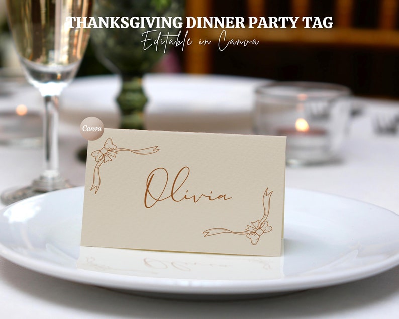 Whimsical Bow Place Card Template | Thanksgiving Dinner (digital ...