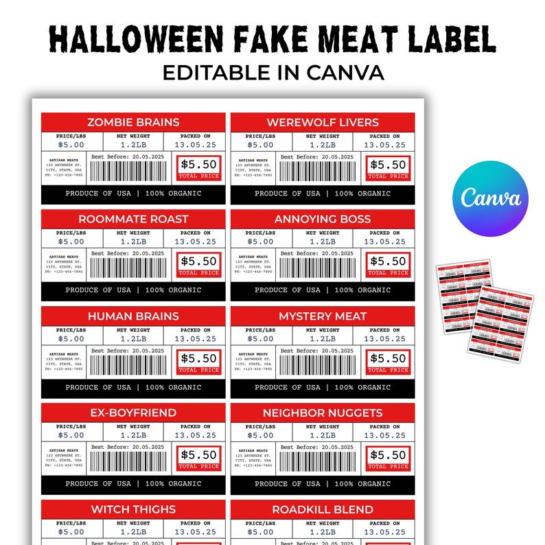 Editable Halloween Meat Labels: Funny Prank Stickers (print at Home ...