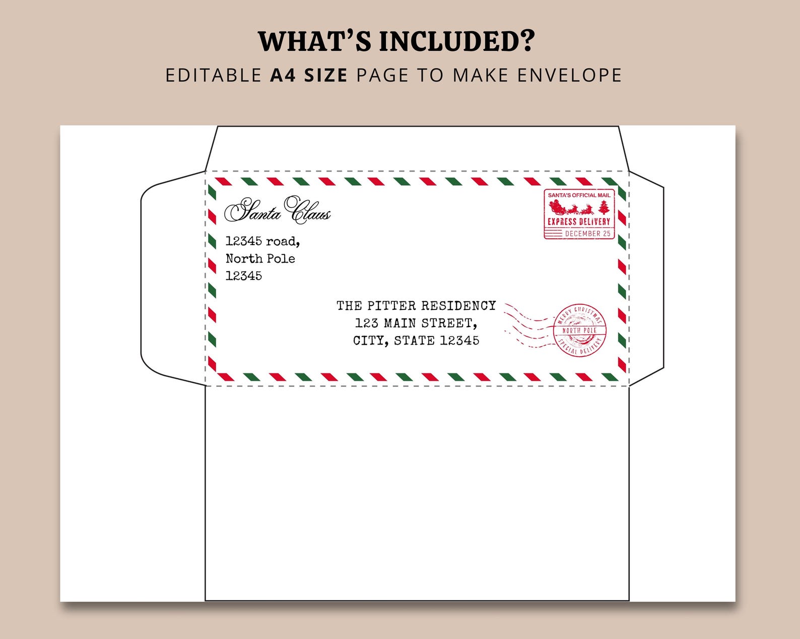 Editable Letter From Santa Envelope Template | Printable North Pole ...