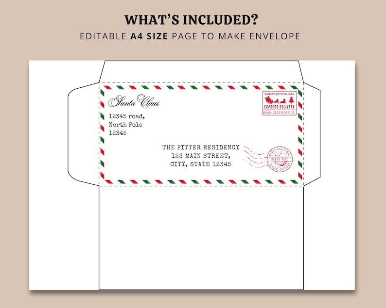 Editable Letter From Santa Envelope Template | Printable North Pole ...