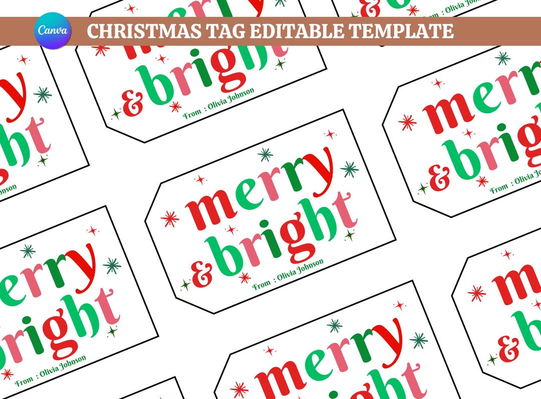Merry & Bright Christmas Gift Tag Printable | Editable Holiday Gift Tag ...