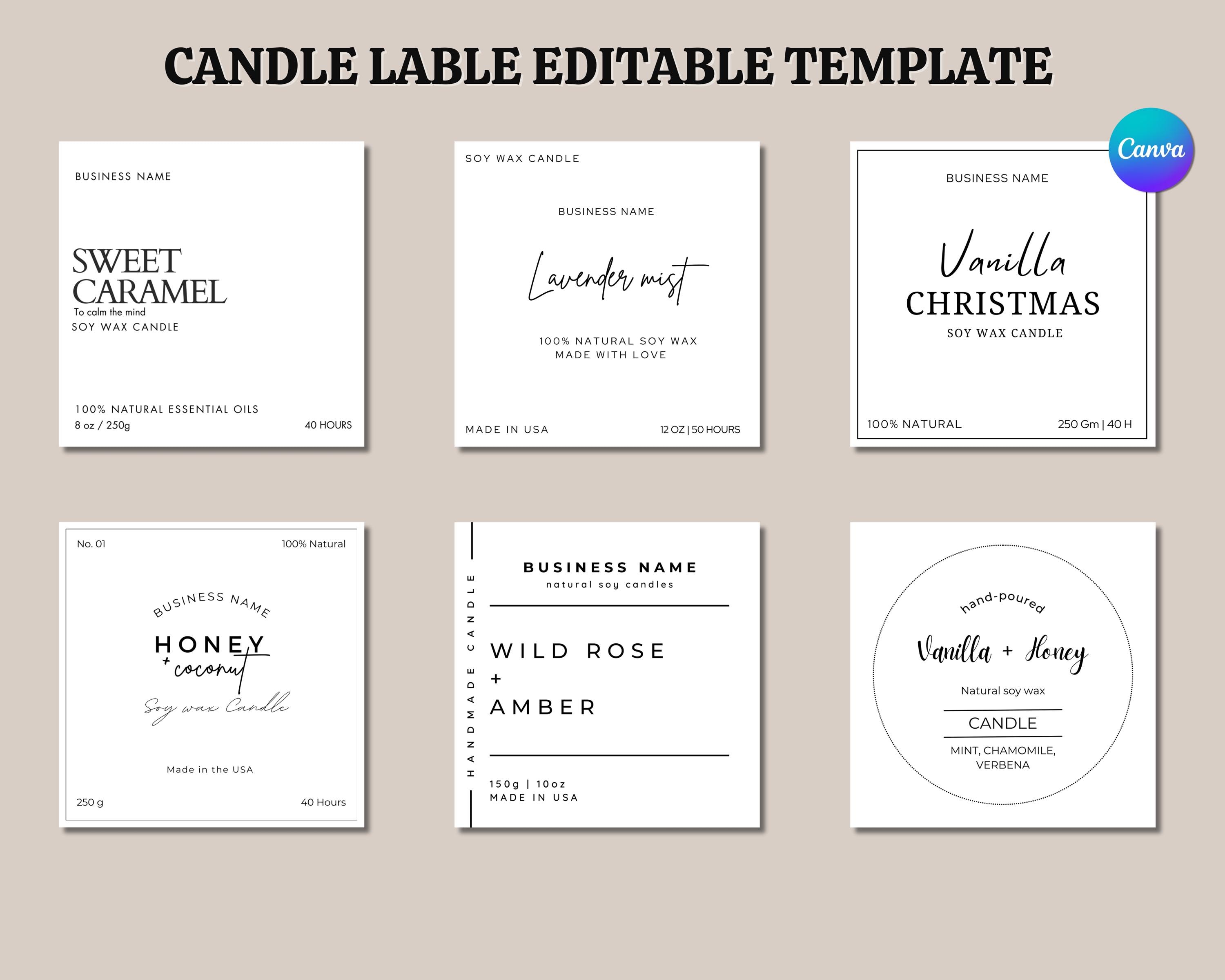 Editable Candle Label Bundle, Modern Candle Label Designs, Candle ...