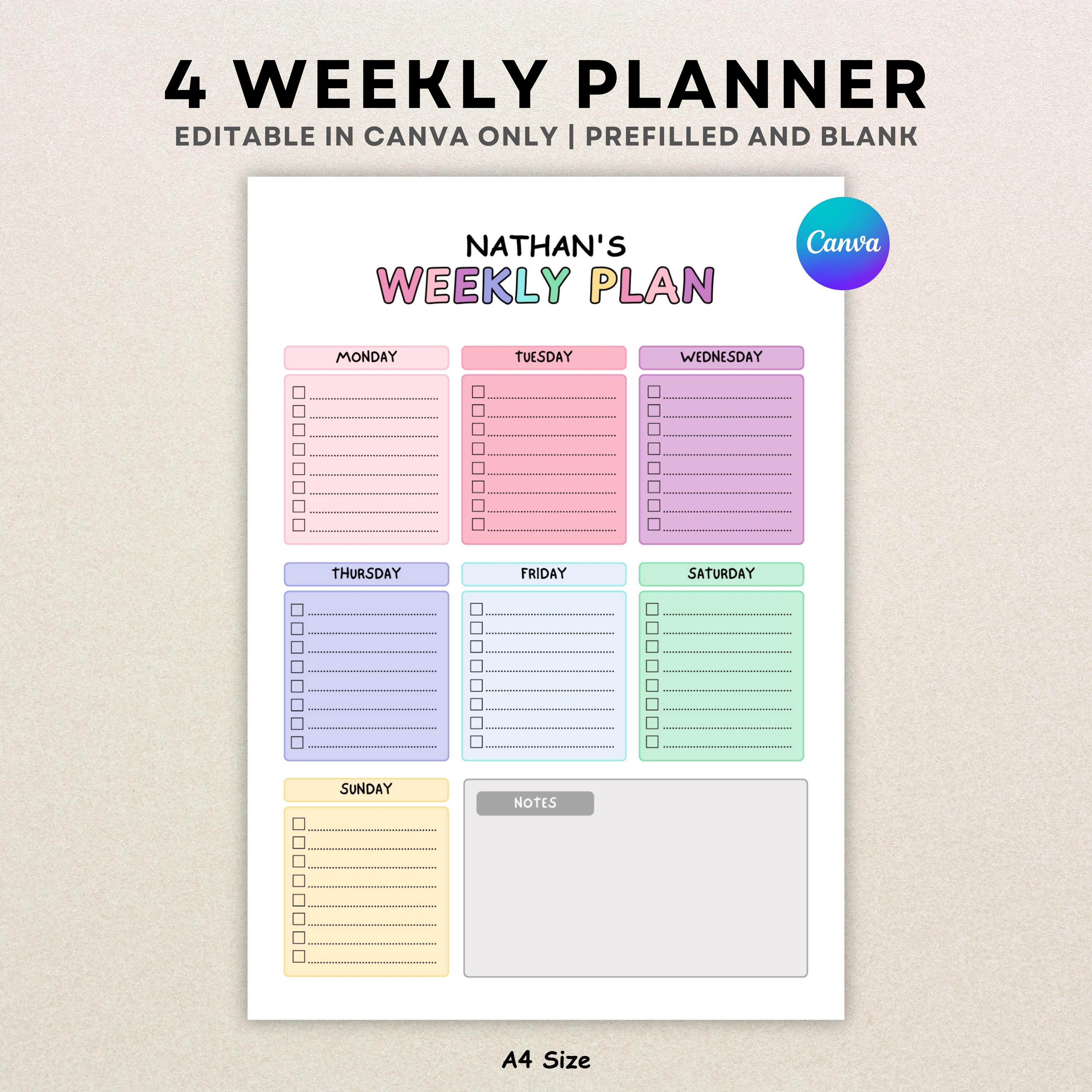 Editable Weekly Planner | Printable and Digital PDF | Weekly To-do List ...