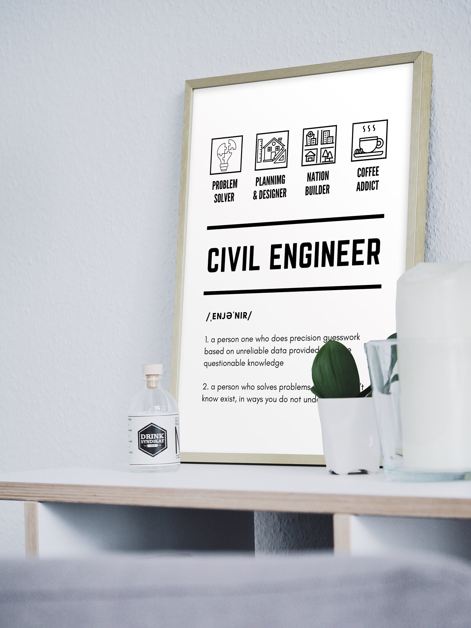 Civil Engineer Definition Print, Dictionary Artwork, Printable Wall Art ...