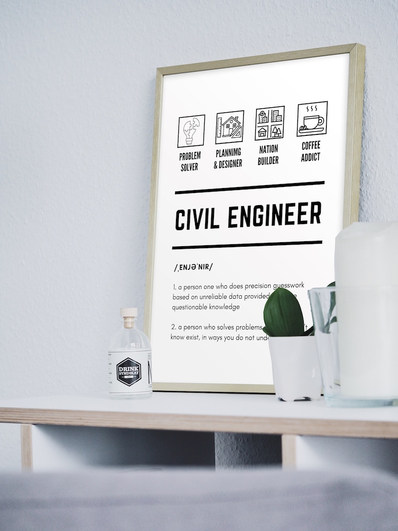 Civil Engineer Definition Print, Dictionary Artwork, Printable Wall Art ...