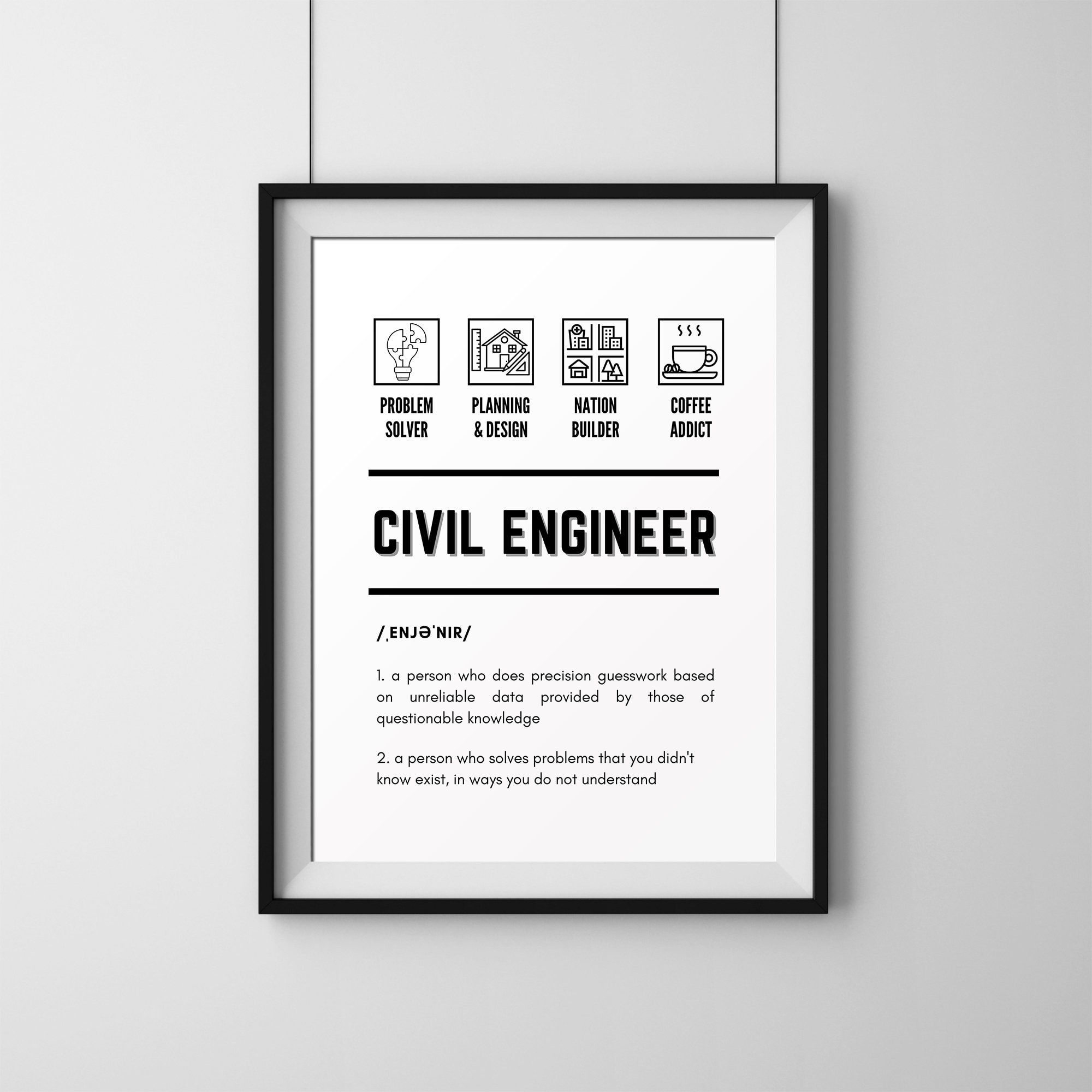 Civil Engineer Definition Print, Dictionary Artwork, Printable Wall Art ...