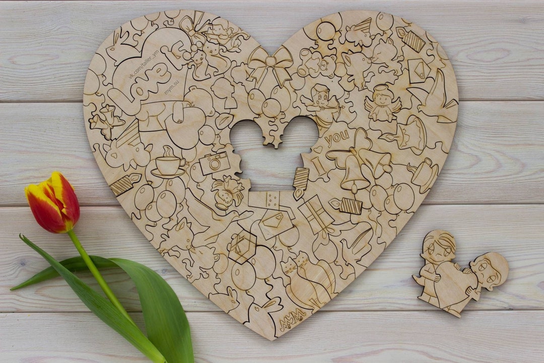 Valentine's Day Jigsaw Puzzle Laser Cut Engraving DXF - Etsy