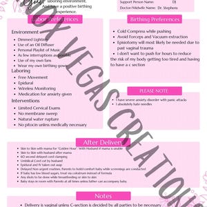 Birth Plan Template (girls) - Etsy
