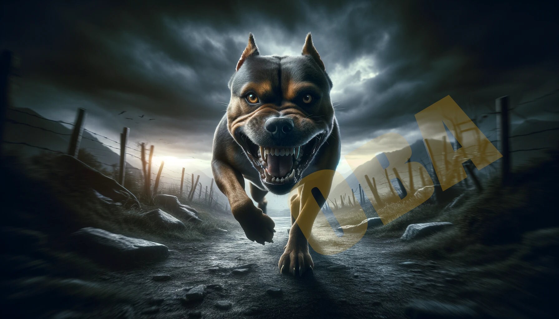 Staffie Running in a Moody Landscape Digital Print Mounted on Card ...