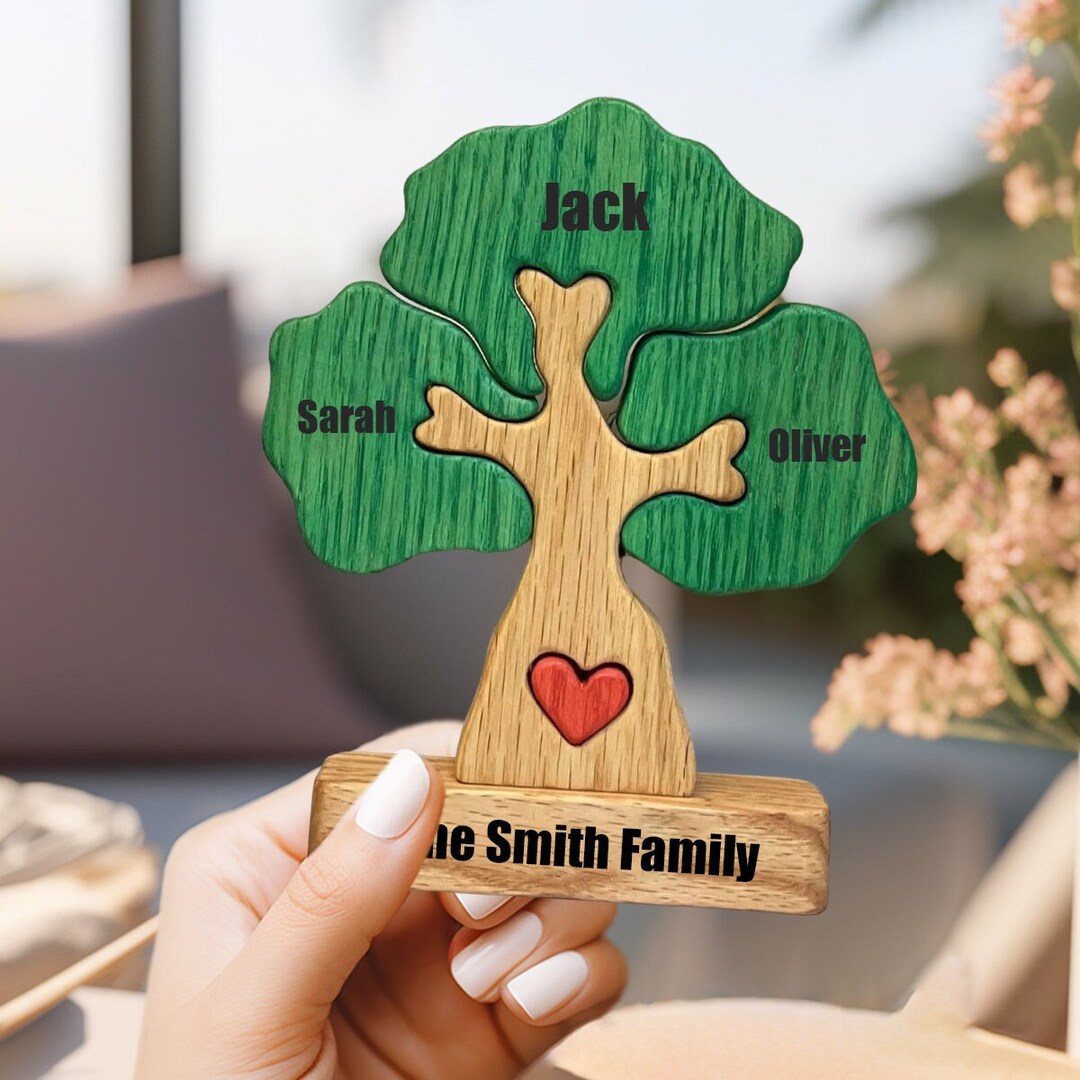 Personalized Wooden Family Tree Puzzle, Custom Engraved Family Name ...