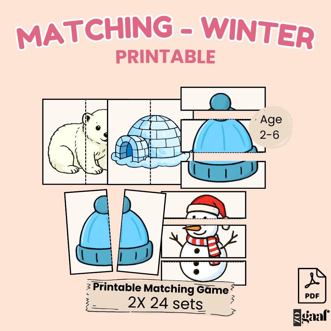 Winter Matching Game & Puzzle – 24 Piece Matching Activity – 2 and 3 ...