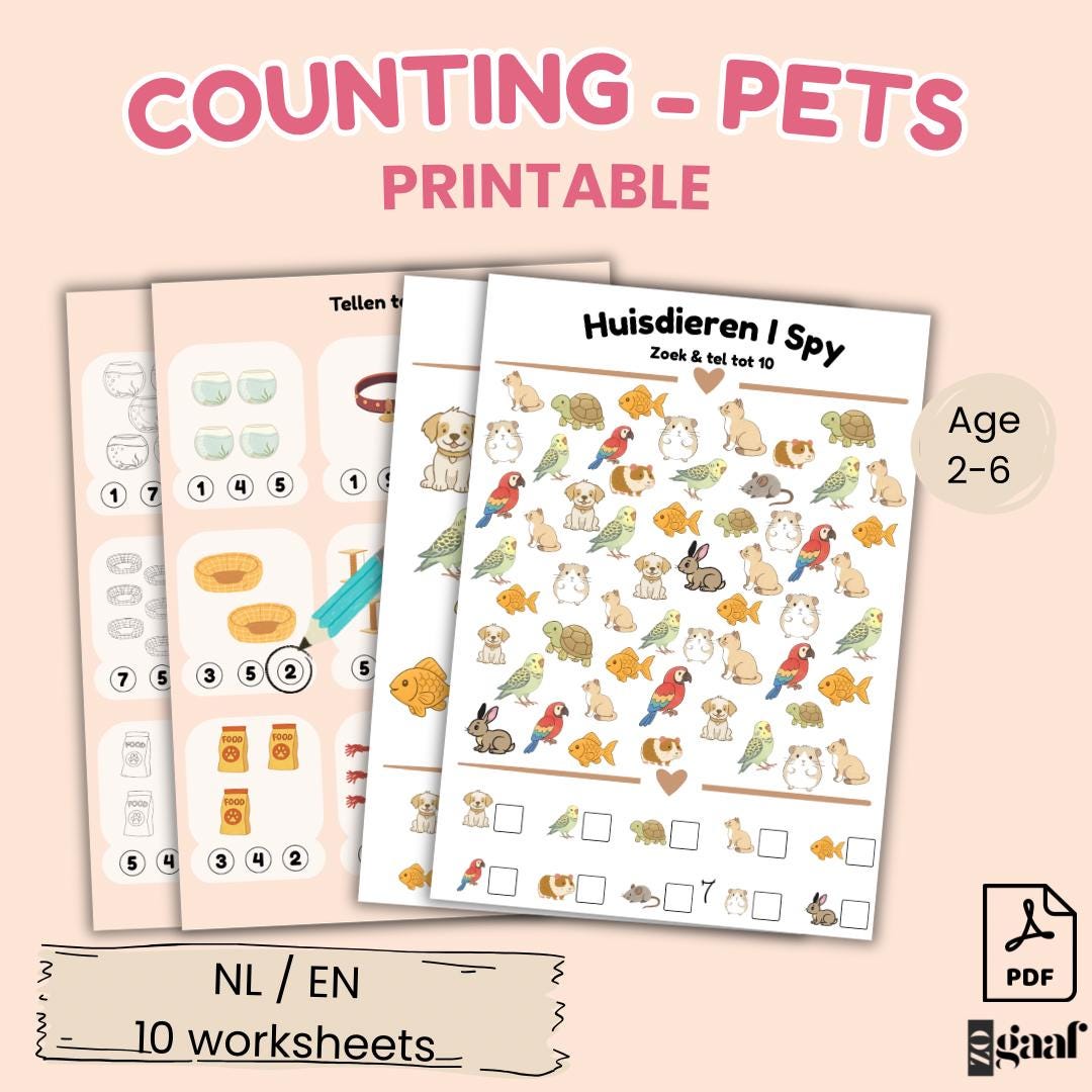 Counting Worksheets | 11 Worksheets | Pets Theme - Etsy