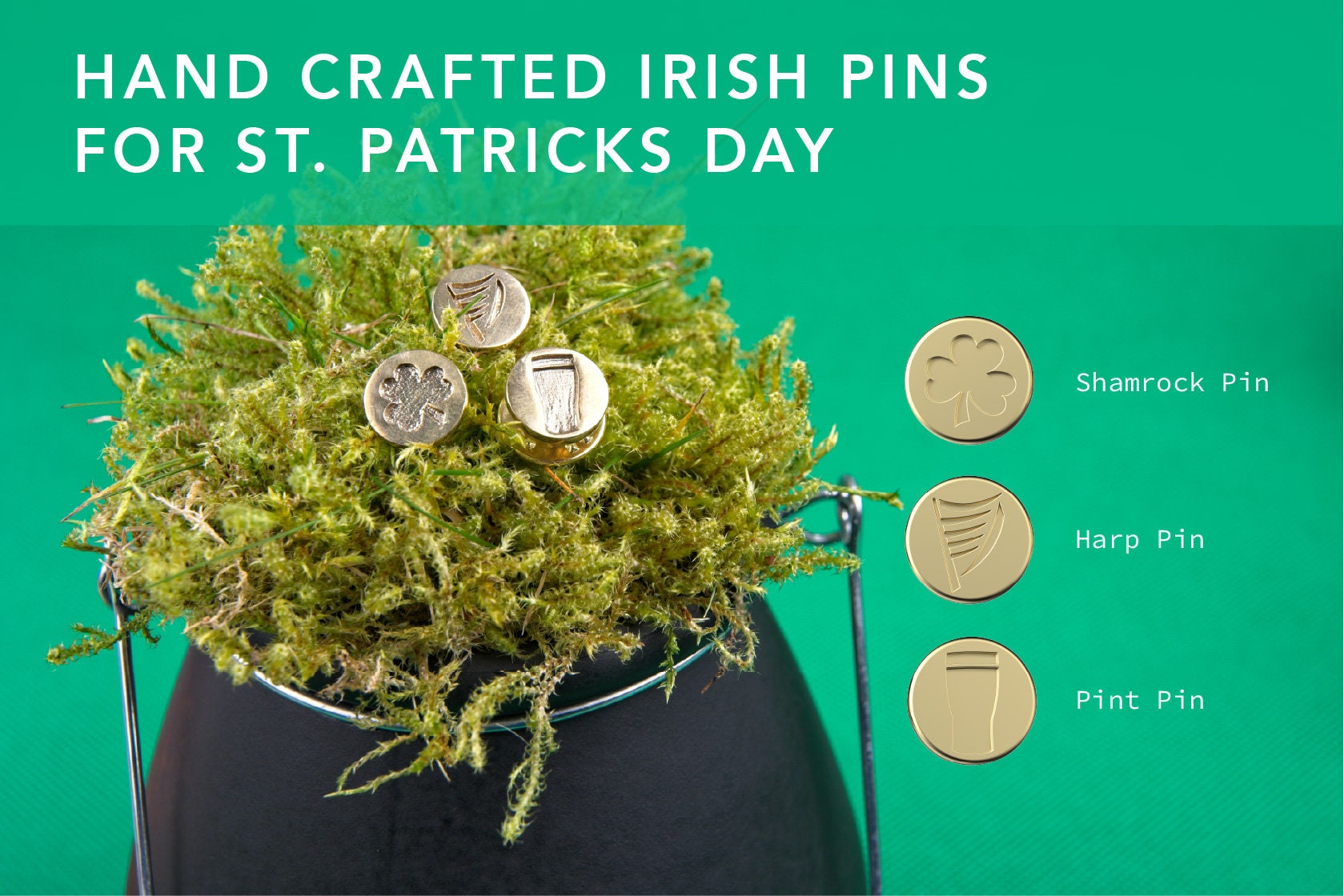 St Patrick's Day Brass Lapel Pins Set of 3 Great Value Made in Ireland ...