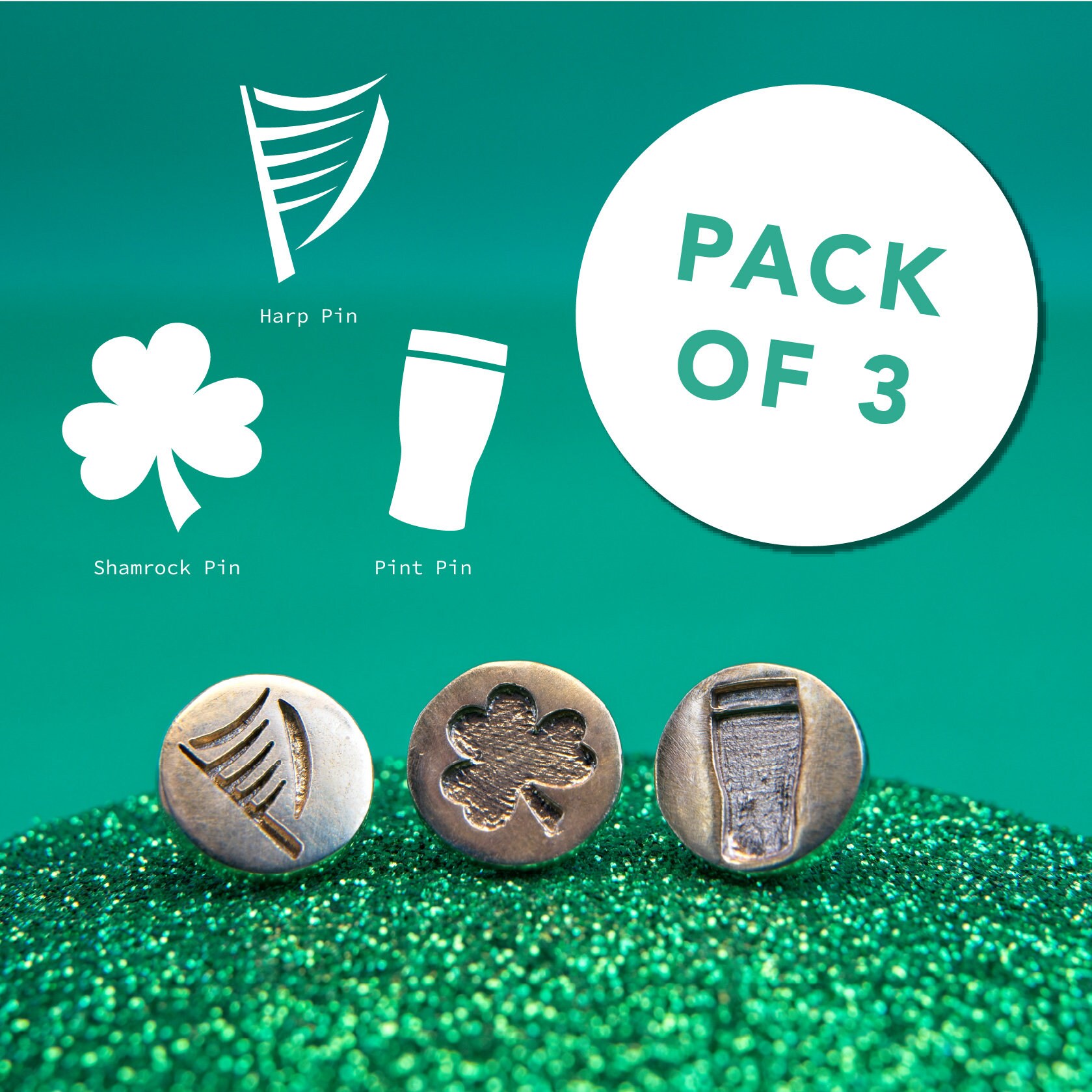 St Patrick's Day Brass Lapel Pins Set of 3 Great Value Made in Ireland ...