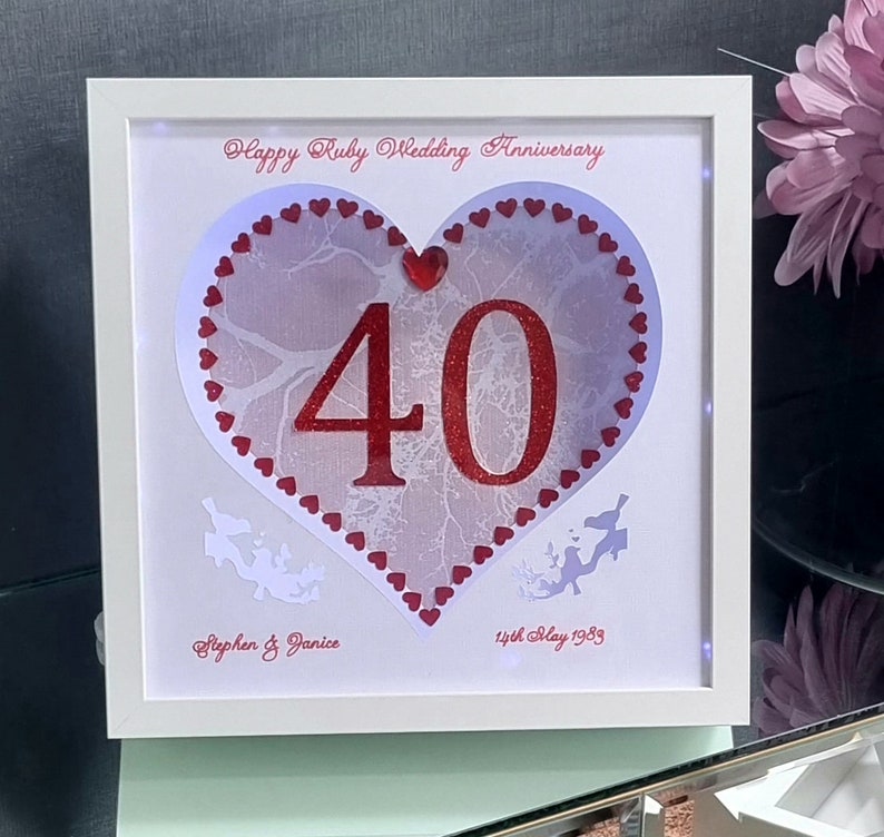 40th Ruby Wedding Anniversary Shadow Box. Personalised and - Etsy