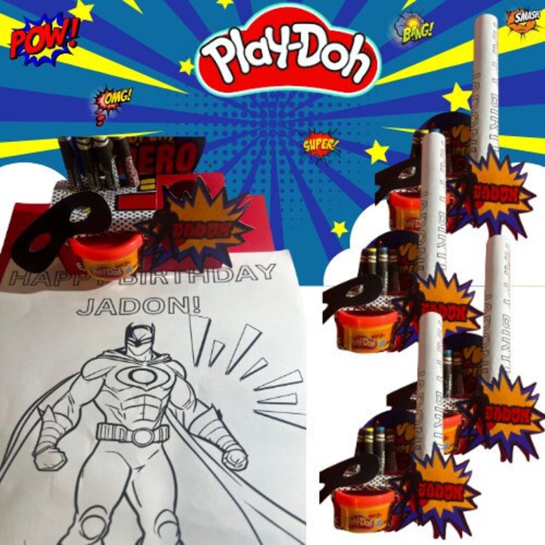 Play-doy & Personalized Coloring Sheet W/crayons Party Favors; Super ...