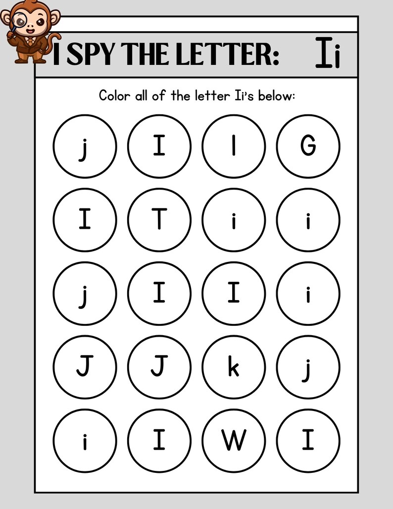 Kindergarten I Spy Worksheet: Alphabet Learning (PDF File) - Etsy