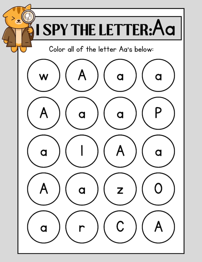 Kindergarten I Spy Worksheet: Alphabet Learning (PDF File) - Etsy