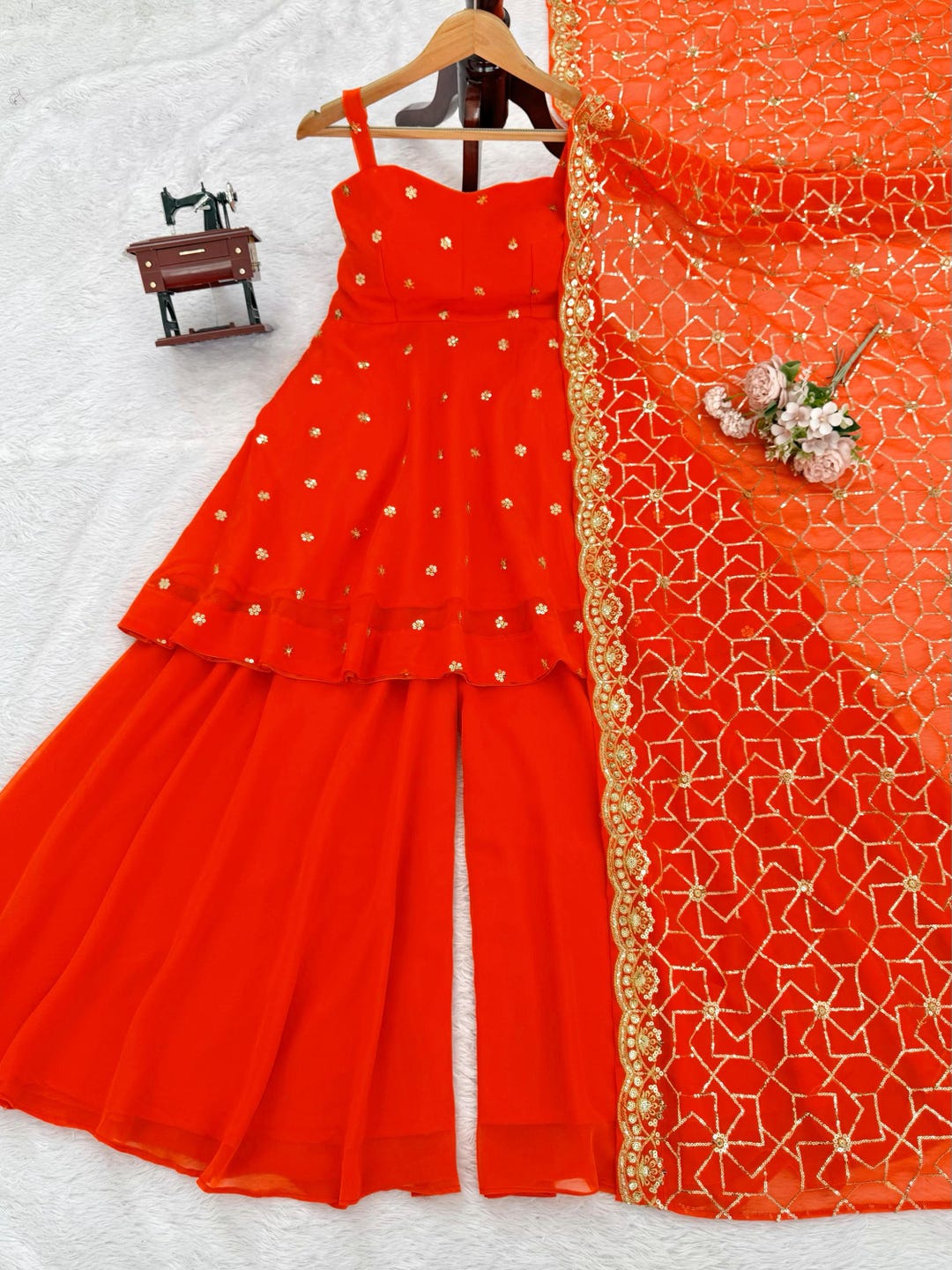 Orange Georgette Sharara Suit, Indian Sangeet Wedding Ethnic Wear - Etsy