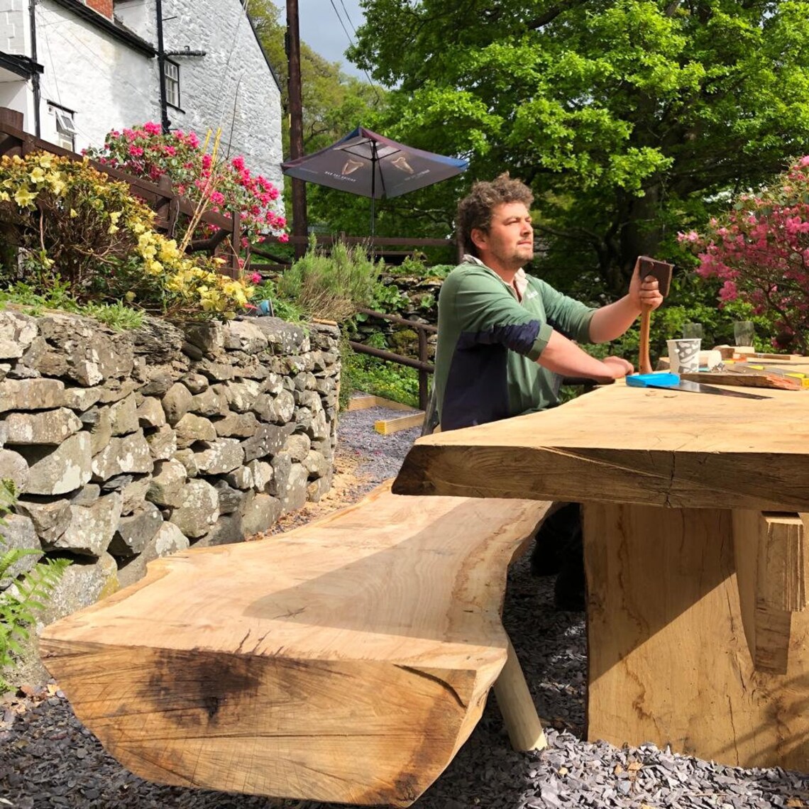 Oak Slab Pub Bench - Etsy