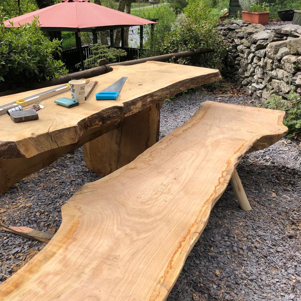 Oak Slab Pub Bench - Etsy