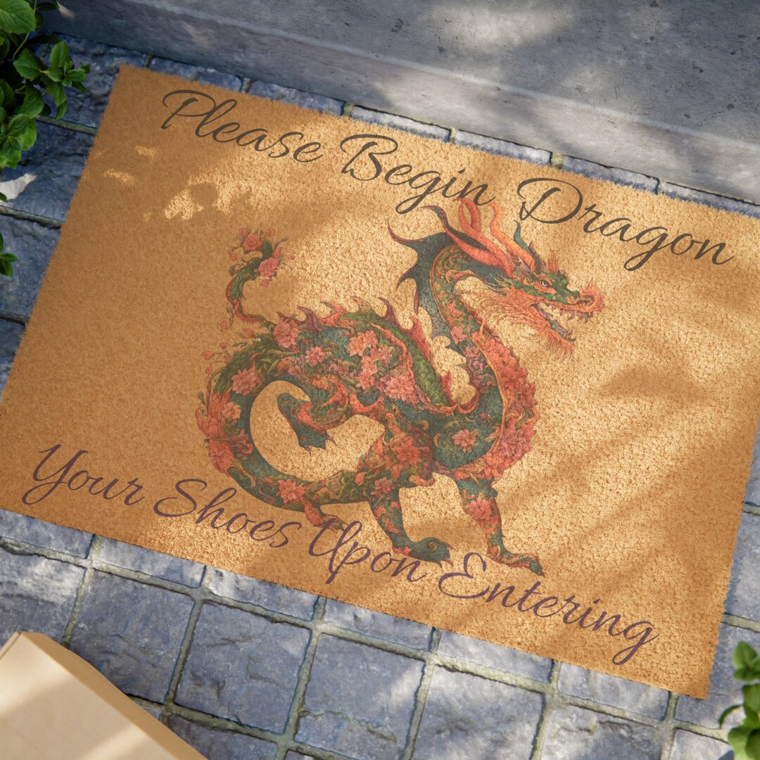 Dragon Doormat Majestic Flower Pattern Japan Lovers Gift Floral Serpent ...