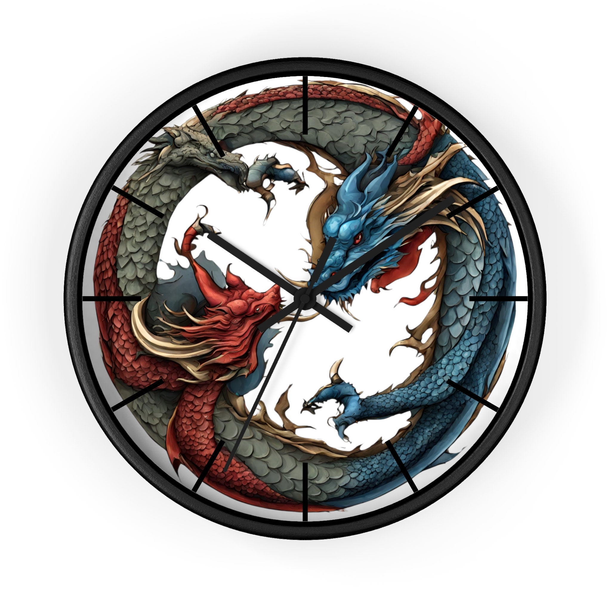 Dragon Clock Serpent Yin Yang Wall Decor Dueling Dragons Home Office Weight or Exercise Room ...