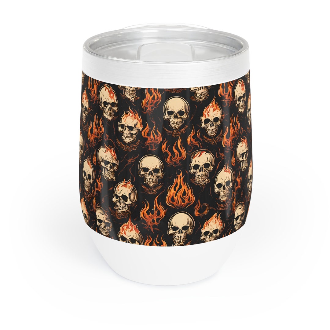 Skull Fire and Flames Wine Tumbler, Bone Burning Pattern Wine Cooler ...