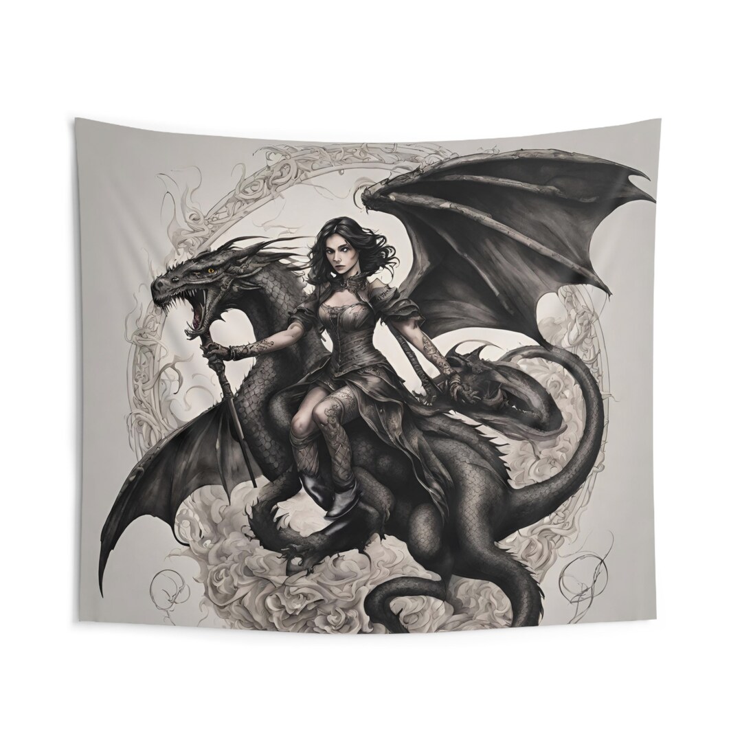 Medieval Flying Dragon Wall Hanging Tapestry, Gorgeous Winged Morphing ...