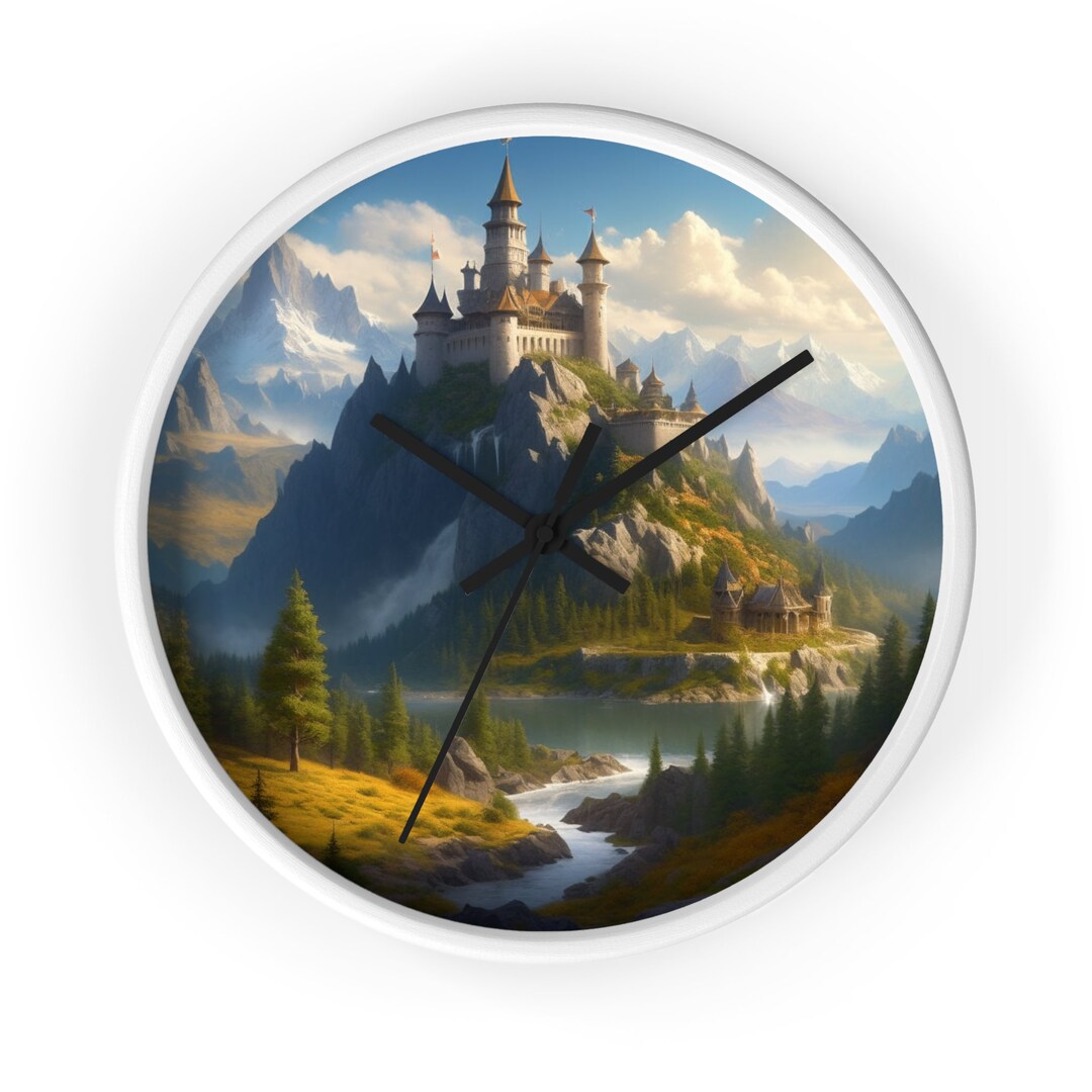 Medieval Castle Wall Art Clock Mystical Fantasy Mountain Nature Hanging ...