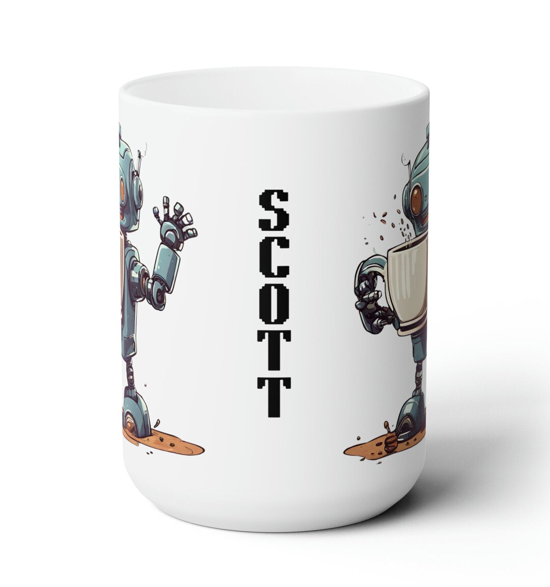 Personalized Coffee Mug, Cute Robot Coffee Cup, Adult or Kids Gift Mug ...