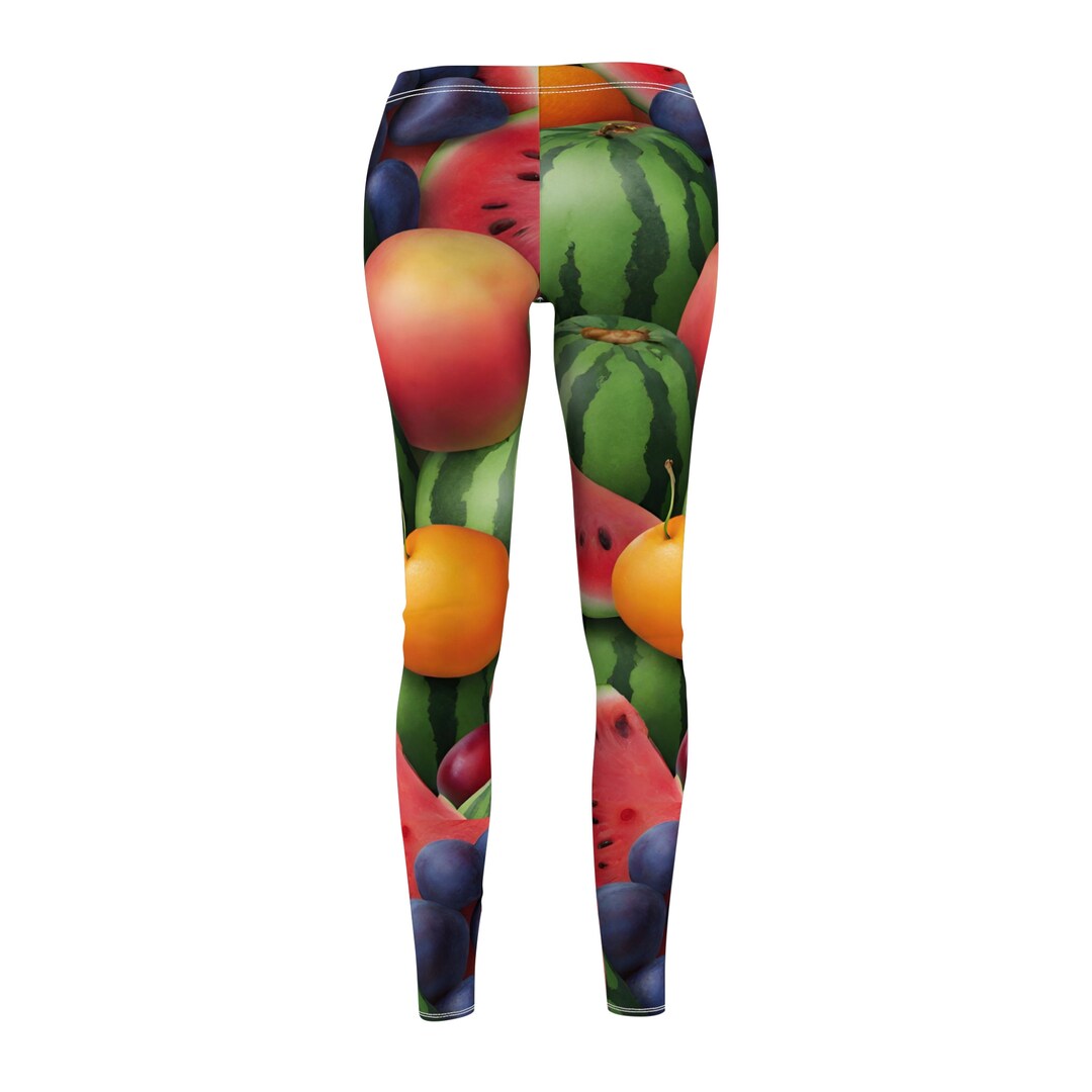 Summer Fruits Skinny Leggings, Orange Watermelon Plums Cherries Lounge ...