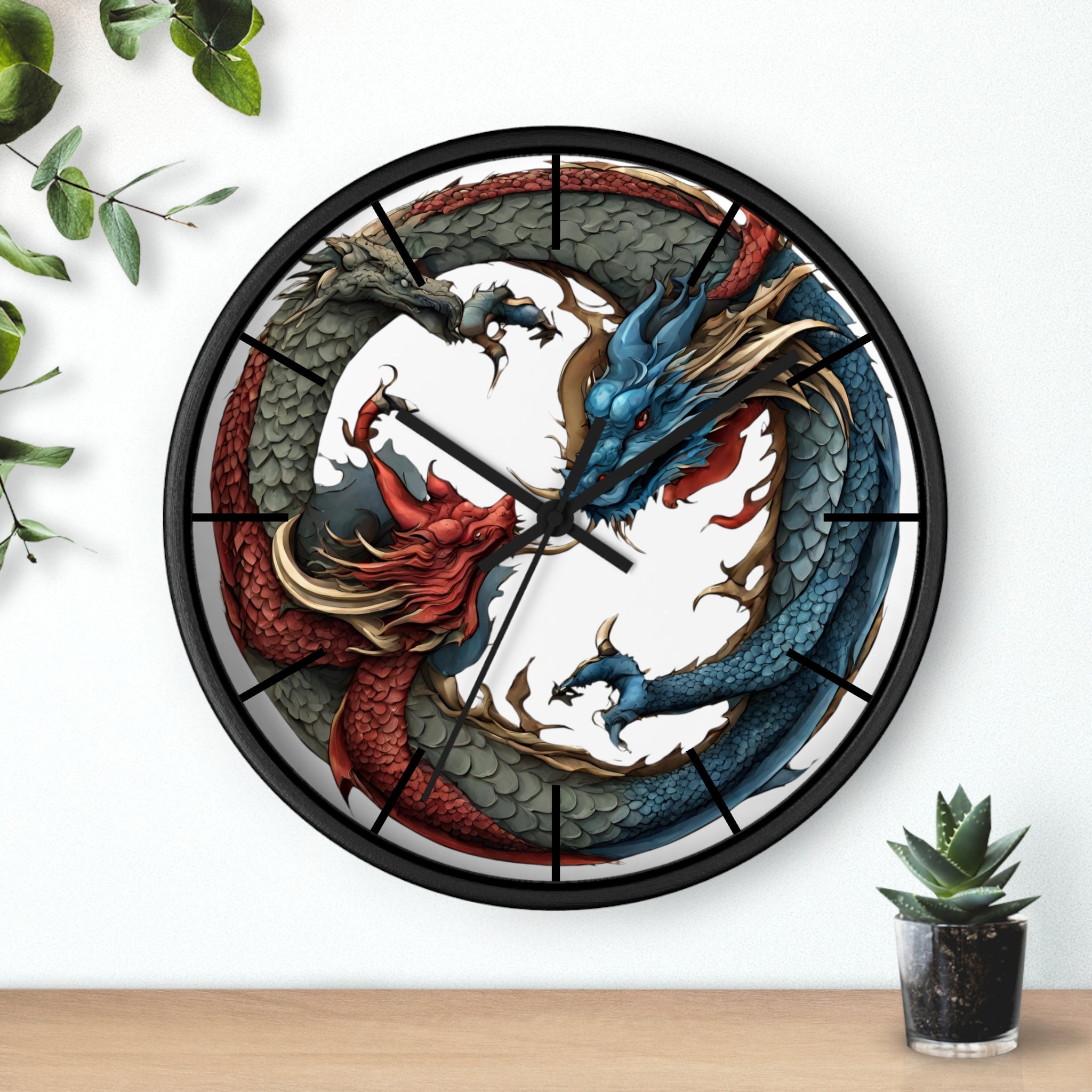 Dragon Clock Serpent Yin Yang Wall Decor Dueling Dragons Home Office ...