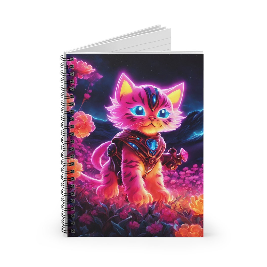 Neon Glowing Warrior Cat Spiral Notebook, Girls Lush Flower School ...
