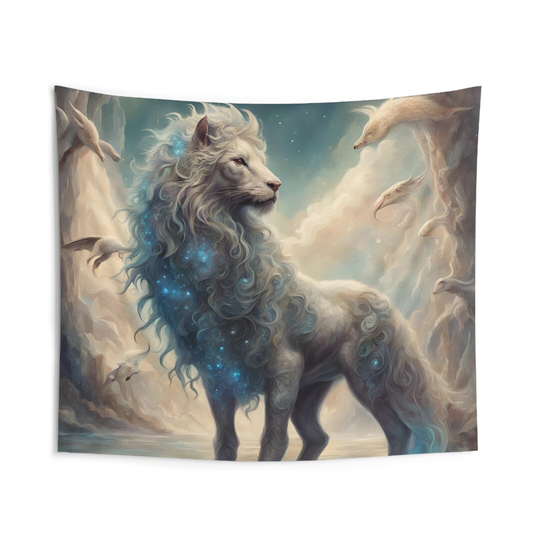 Majestic Myths Wall Art Decor Mystical Sparkle Mane Lion Tapestry Sky ...