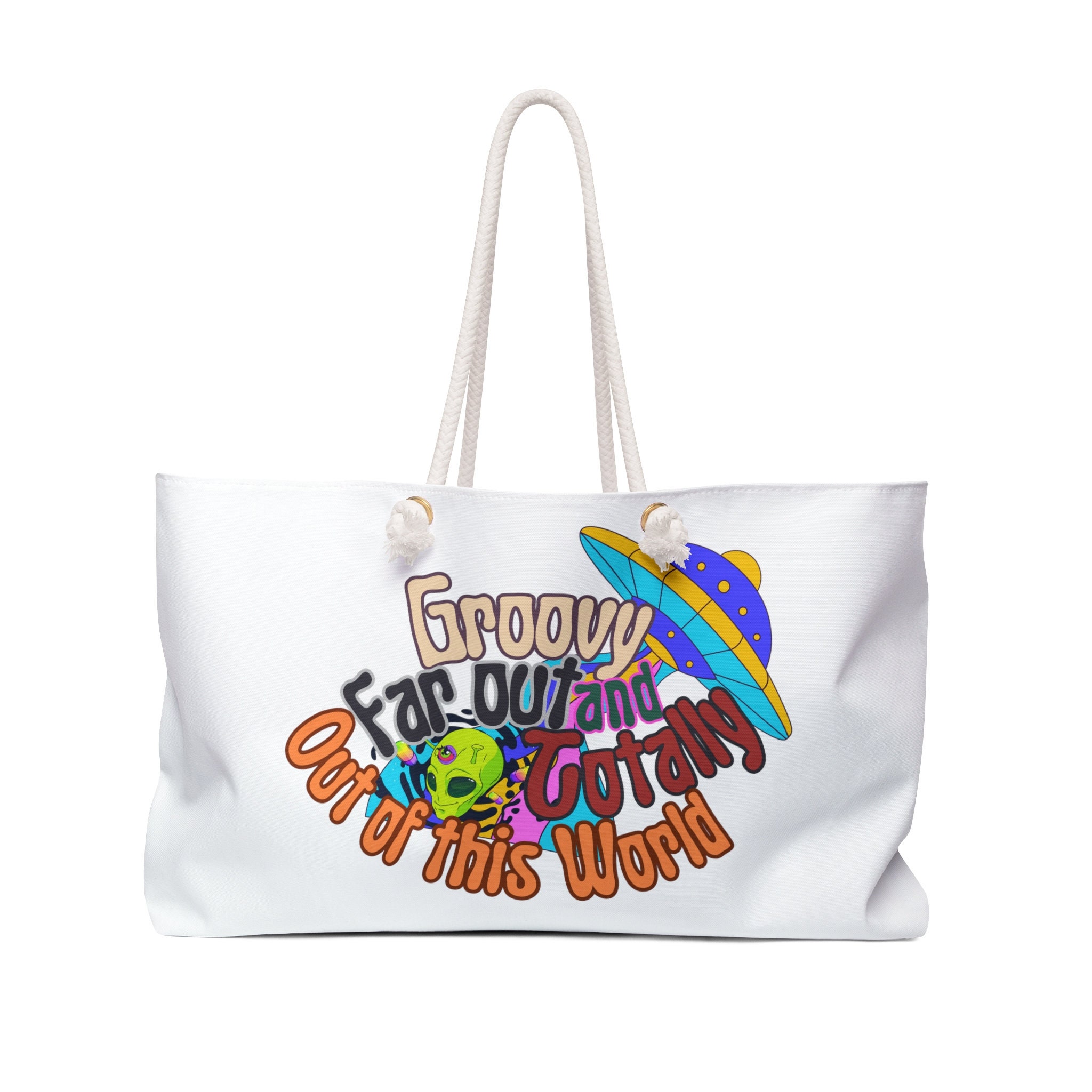 70s Retro Alien Spaceship UFO Travel Bag Groovy Far Out Funky Weekender ...