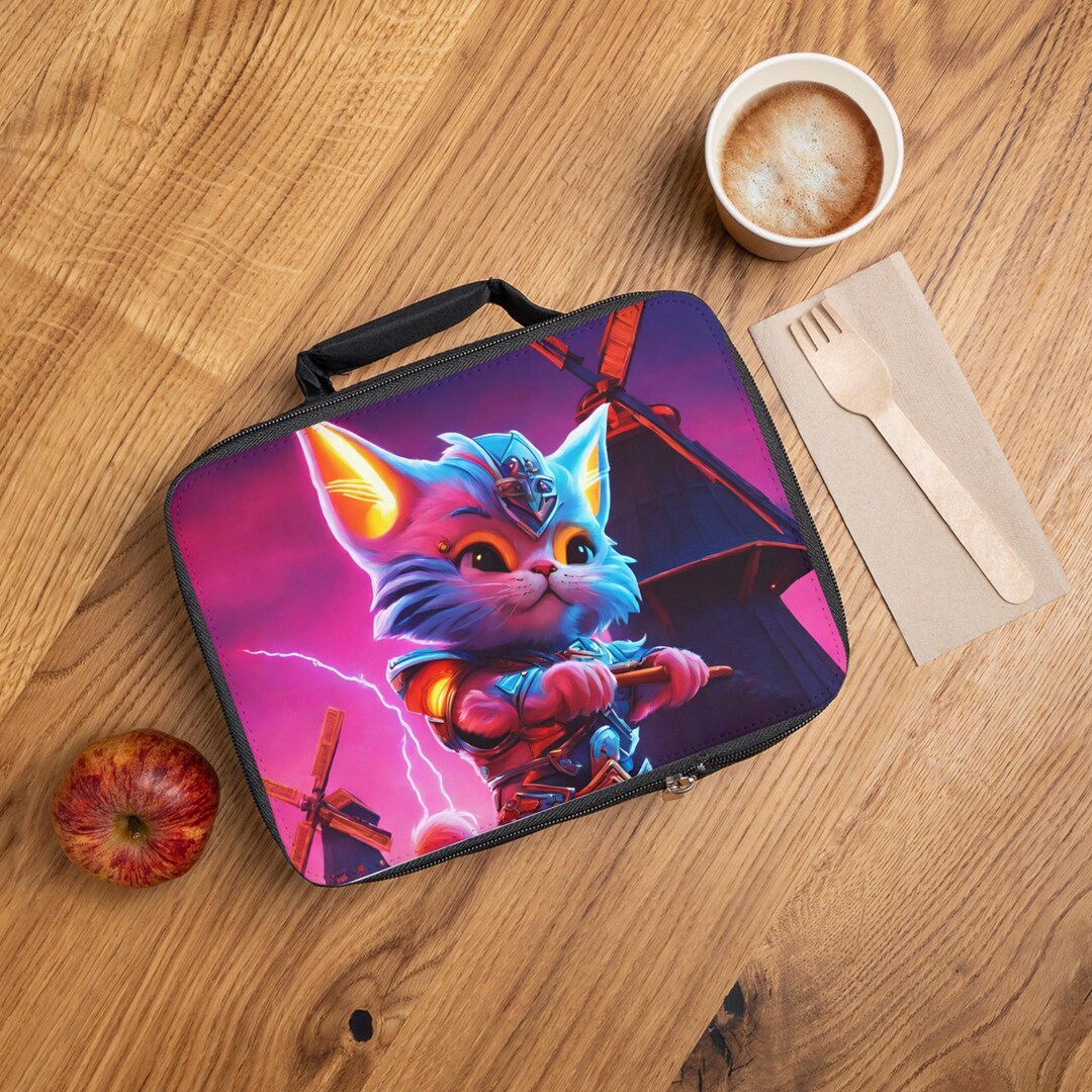 Neon Blue Fur Warrior Cat Lunch Bag Box, Boys and Girls Lightning Pink ...