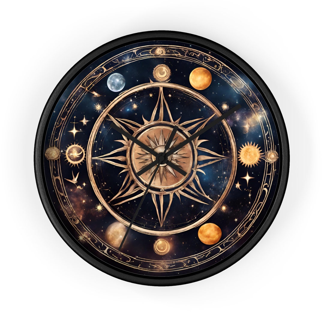 Moon Phases Solstice Star Wall Art Clock | Lunar Cycle Galaxy Astronomy ...