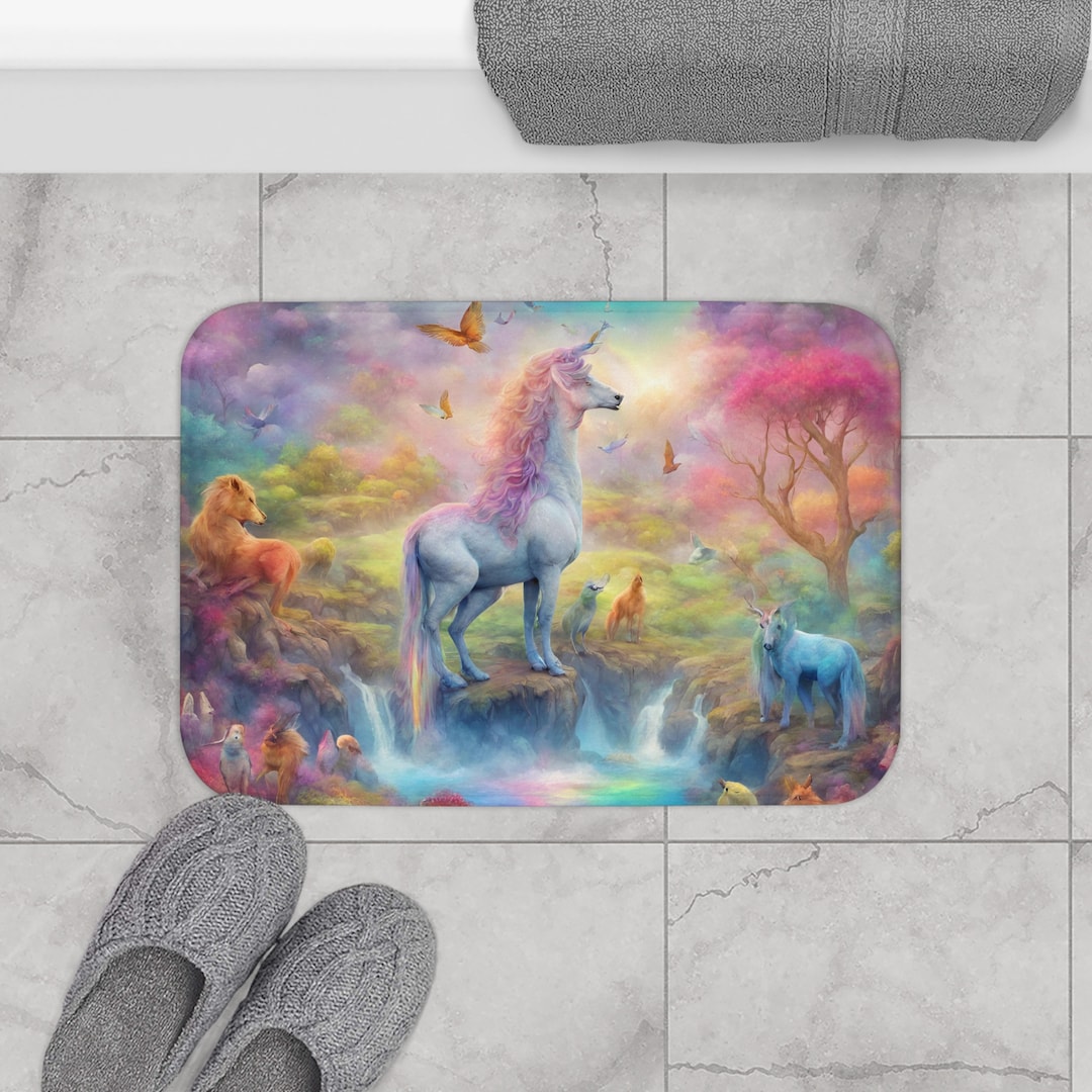 Unicorn Bath Mat, Mystical Animals, Girls Bathroom Rug, Home Living ...