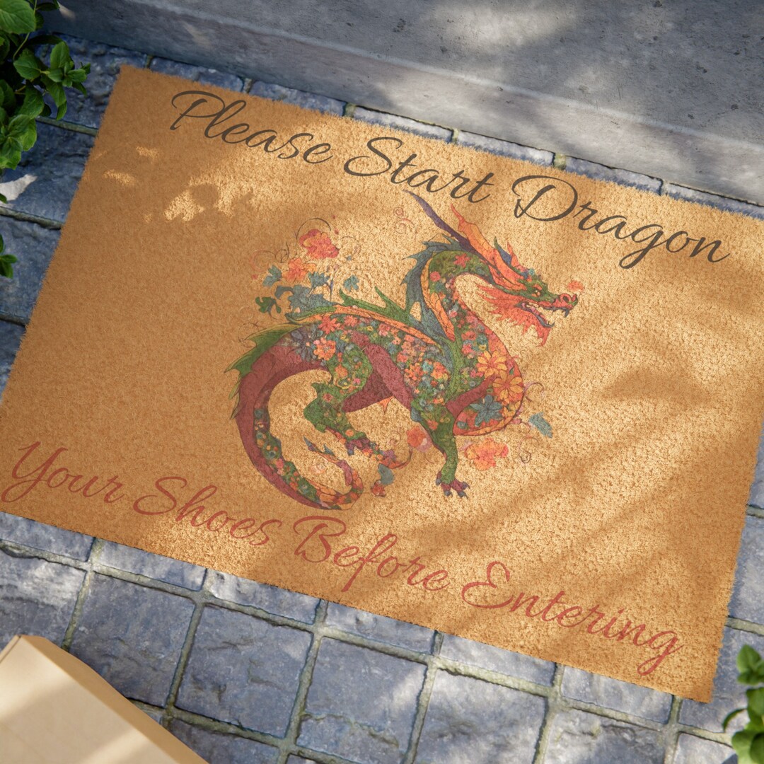 Dragon Doormat Majestic Flower Pattern Japan Lovers Gift Floral Serpent ...