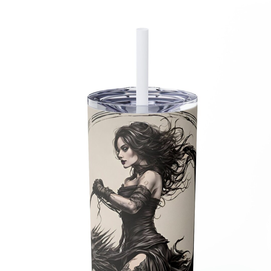 Gothic Medieval Flying Dragon Tumbler, Beautiful Woman Beast Rider ...