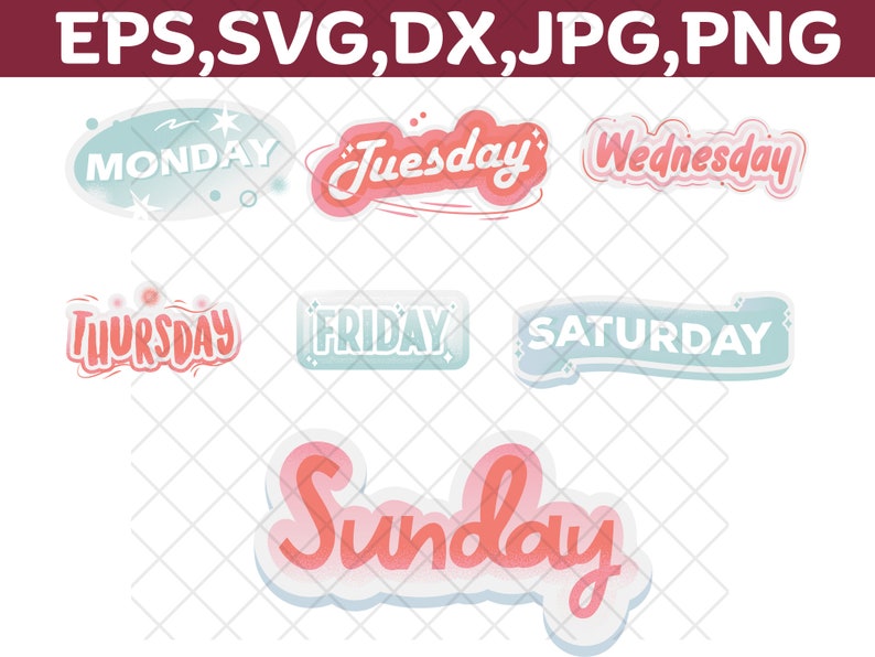 Days of the Week Svg Week Svg Hand Lettered Svg Calendar - Etsy