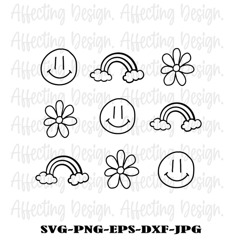 Smiley Face Svg Flower Smiley Svg Rainbow Svg Rainbow Cloud - Etsy